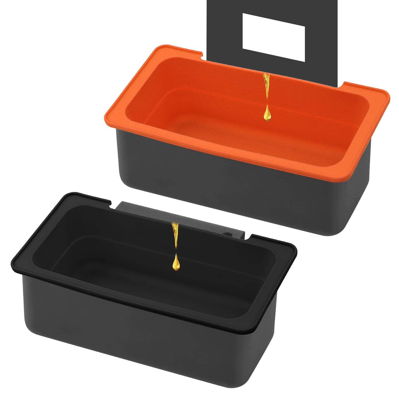Winceed 2Pcs Silicone Liners for Blackstone Grill Grease Cup, Reusable Silicone Grease Drip Pans, Blackstone Griddle Grease Catcher, 8'' x 3'' x 3.7'', Black+Orange