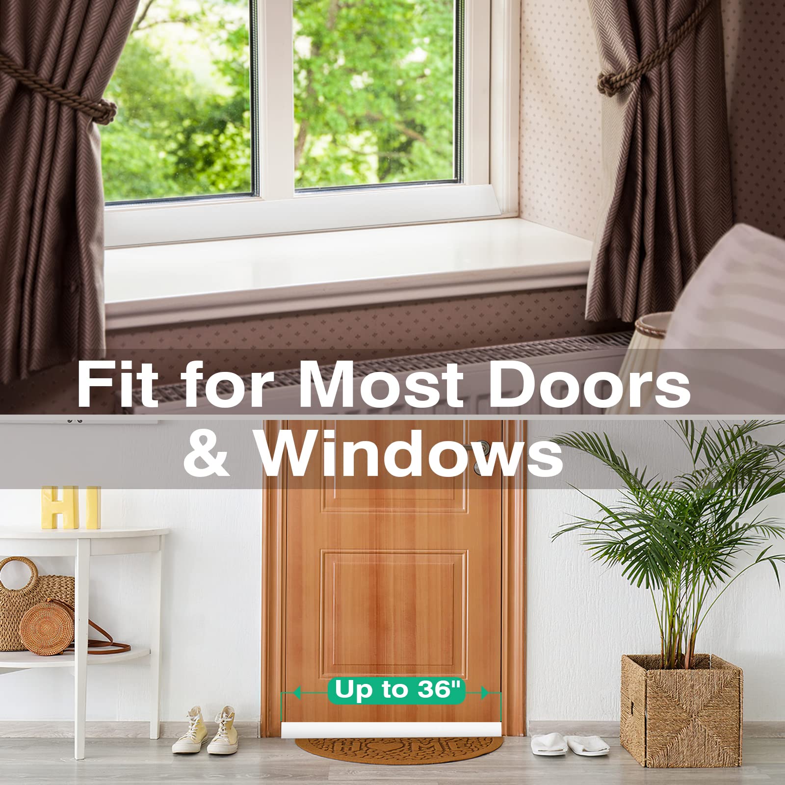 Lewondr Door Draft Stopper 36 Inch Under Door Draft Noise Blocker Waterproof Cuttable Triangle Strong Adhesive Weather Stripping Door Seal Under Door for Reduce Dust Air Door Sweep, White