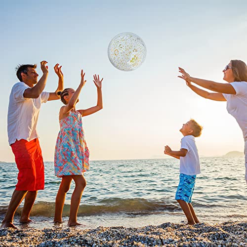 AMOR PRESENT 2PCS Inflatable Beach Balls, Glitter Beach Ball 16 Inch Clear Inflatable Ball with Gold Confetti for Kids Birthday Summer Pool Party