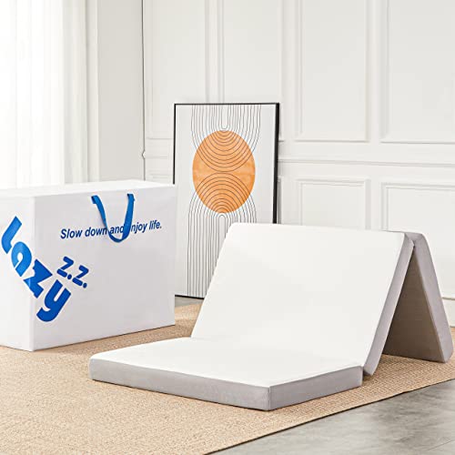Lazyzizi Foldable Mattress, 3 Inch Memory Foam Trifold Mattress with Breathable & Washable Bamboo Fiber Fabric Cover, Folding Floor Mattress Guest Bed for Camping, Road Trip, Twin