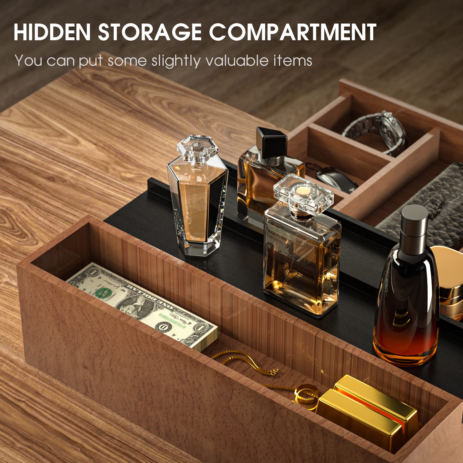 Sephyroth Cologne Organizer for Men 3 Tier of Elevated Cologne Display Shelf with Drawer Storage Perfume Organization and Storage Display Risers,Great Gift for Man(Walnut Black)