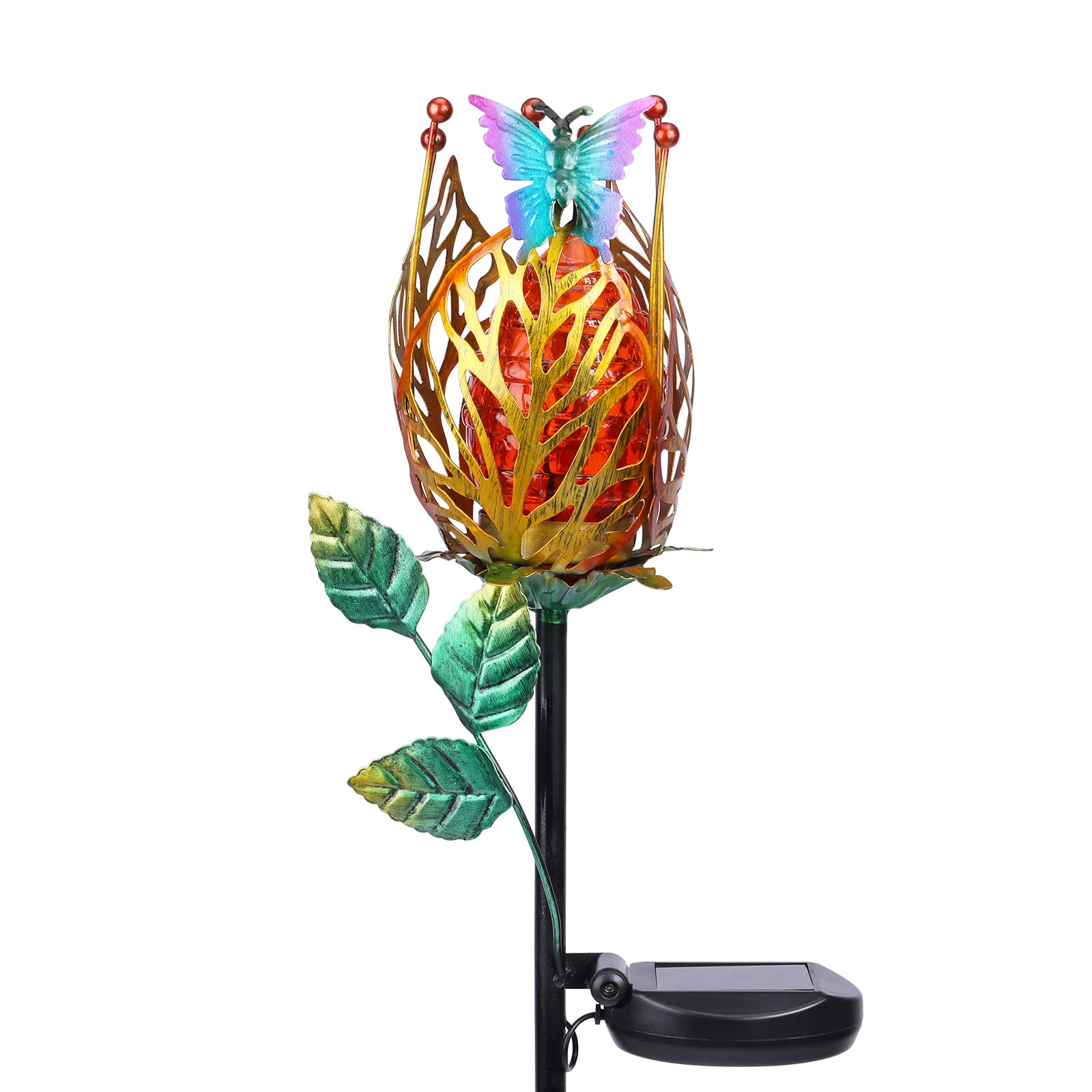 Solar Garden Lights Outdoor Decorative - Flower Solar Garden Stake Lights with Butterfly Landscape Path Lights Waterproof Solar Pathway Lights for Garden, Lawn, Patio, Yard Decorative(Yellow)