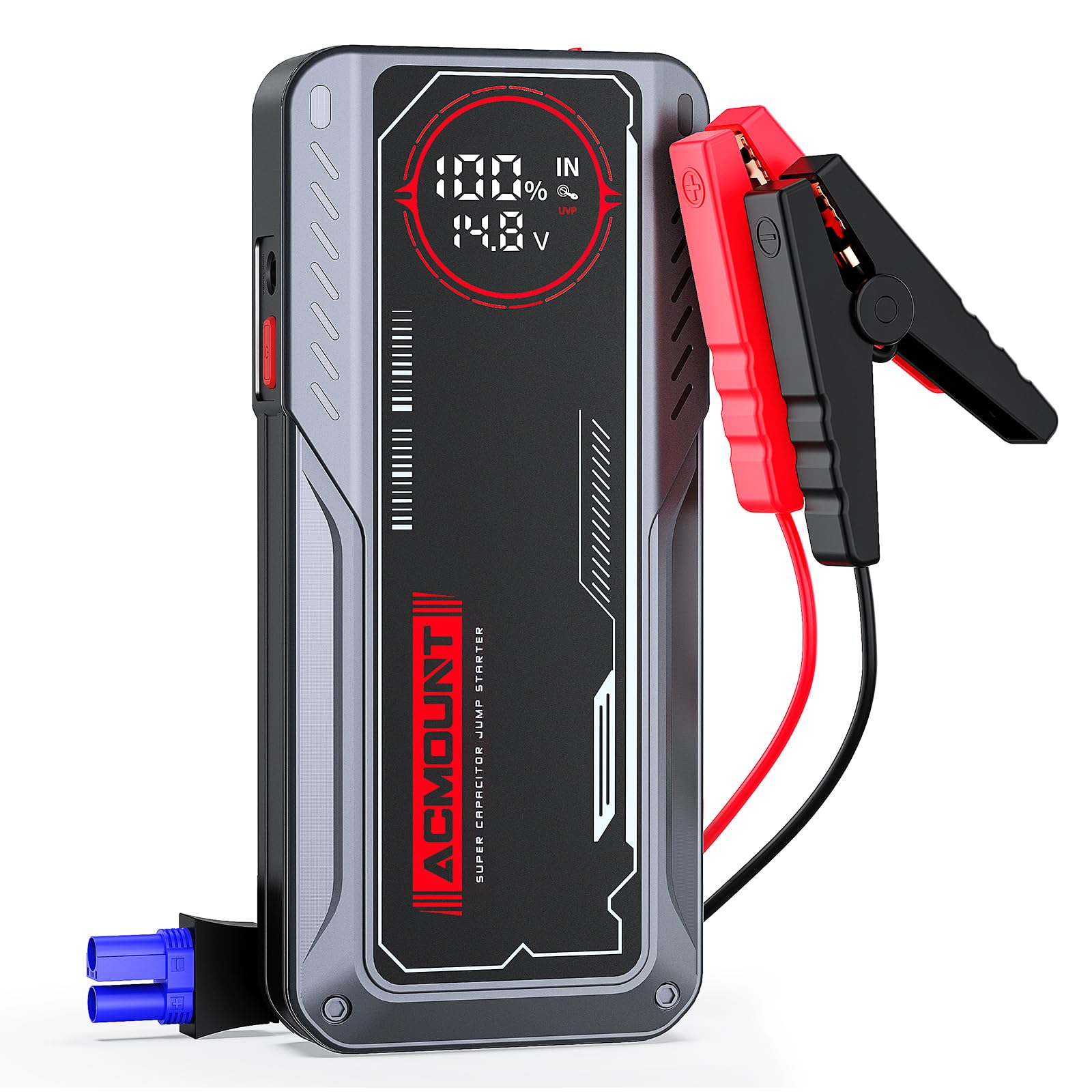 Acmount 3000A Super Capacitor Jump Starter, 500F Battery-Free Car Jump Box(Up to 10.0L Gas, 8L Diesel), Built-in Supercapacitor with Large LCD Display, No Pre-Charging Starter
