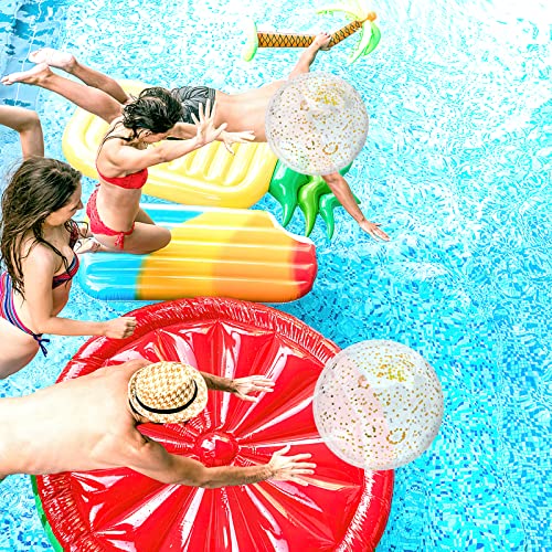 AMOR PRESENT 2PCS Inflatable Beach Balls, Glitter Beach Ball 16 Inch Clear Inflatable Ball with Gold Confetti for Kids Birthday Summer Pool Party