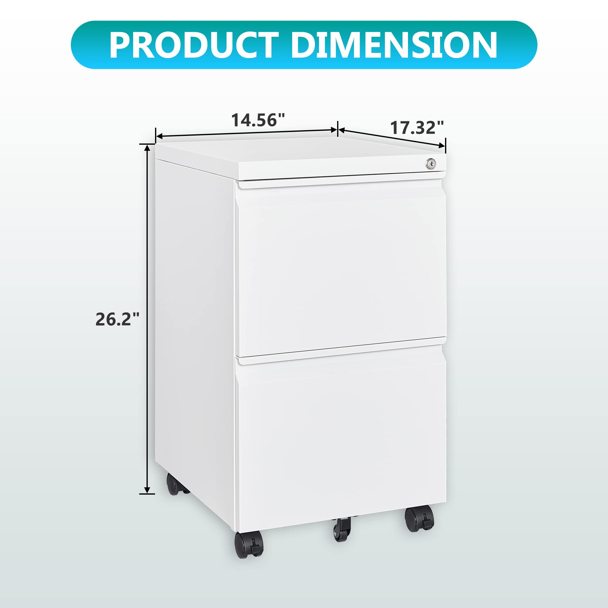LISSIMO Metal File Cabinets with 2 Drawer,Under Desk Locking File Cabinet for Legal Letter Files, Office Storage Cabinet with Wheels Assembly Required White