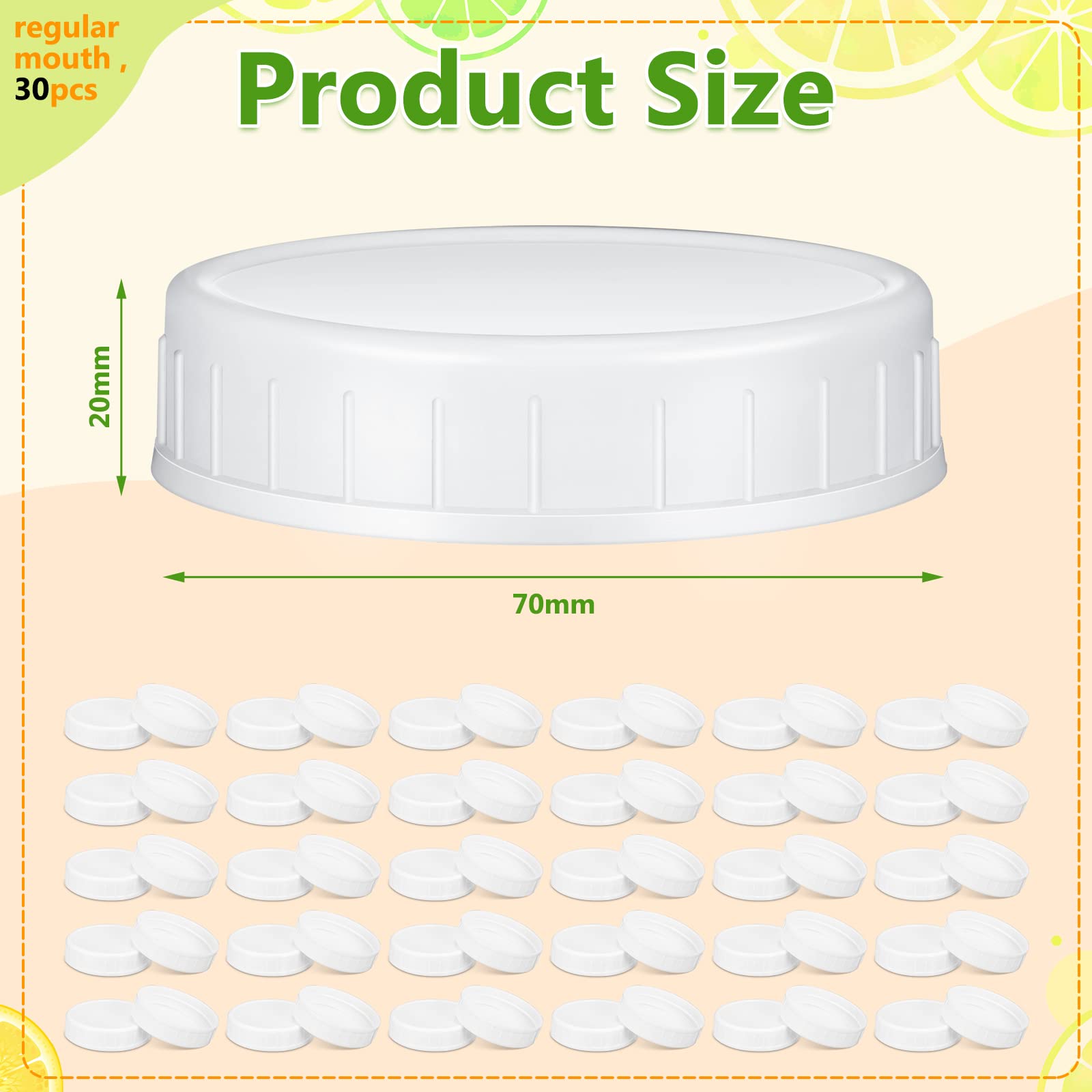 30 Pcs Mason Jar Plastic Lids Regular Mouth Plastic Storage Caps with Rubber Seal Replacement Plastic Lids for Mason Jars Canning Jars and More (70 mm, White)
