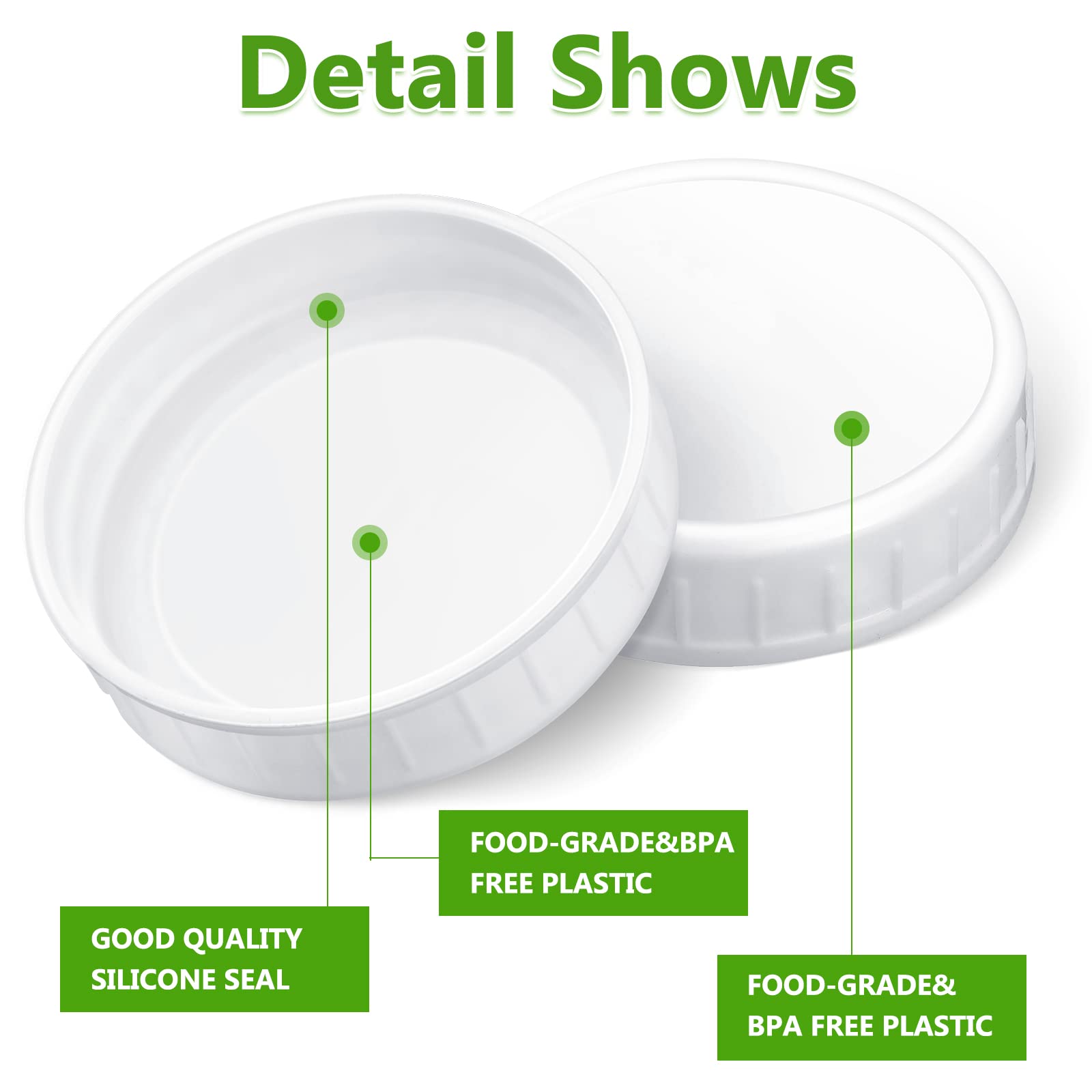 30 Pcs Mason Jar Plastic Lids Regular Mouth Plastic Storage Caps with Rubber Seal Replacement Plastic Lids for Mason Jars Canning Jars and More (70 mm, White)