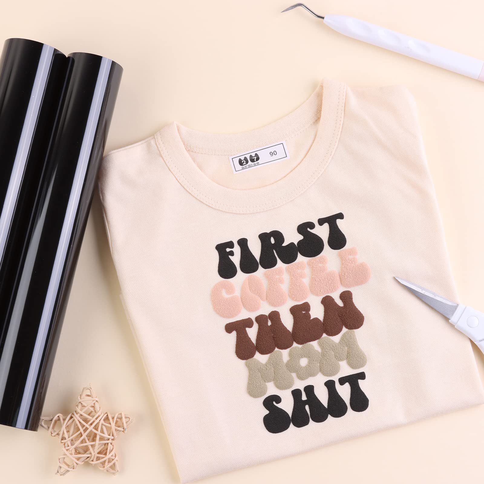 Tintnut Black Puff HTV Vinyl Heat Transfer - 10 inches x 6ft Puff HTV Vinyl Roll 3D Puff Heat Transfer Vinyl Roll Black Puff HTV Roll Iron on Vinyl for T-Shirts Compatible with Cricut/Silhoutte Cameo