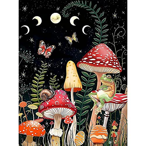Ecdivjs Mushroom Diamond Painting Kits for Adults,Diamond Painting Mushroom Frog,Diamond Art Kits Mushroom Gem Art for Home Wall Decor Gifts(12x16 inch)