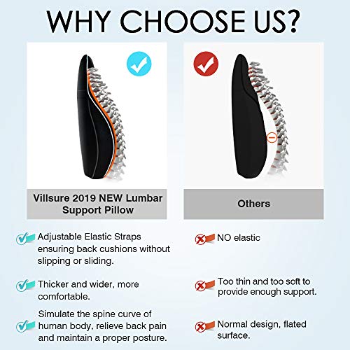 Villsure Lumbar Support Pillow, Memory Foam Back Cushion for Lower Back Pain Relief with Adjustable Elastic Belt, Ergonomic Lumbar Pillow with Breathable Cover for Office Chair/Car Seat/Wheelchair