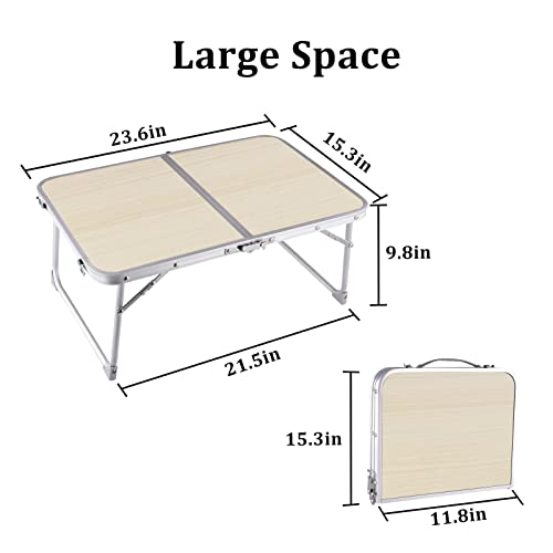 Foldable Laptop and Bed Table with Storage, Portable Mini Lap Desk for Legs, Ideal for Study, Reading, Picnic, Breakfast,and More (Wooden)