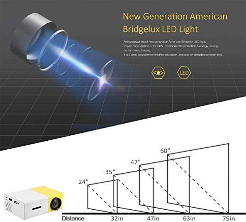 Cuifati Mini Projector,Mini Stylish Home Theater Portable LED Projector HD HDMI Projector,for Outdoor&Indoor,US Plug,White &Yellow