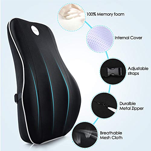 Villsure Lumbar Support Pillow, Memory Foam Back Cushion for Lower Back Pain Relief with Adjustable Elastic Belt, Ergonomic Lumbar Pillow with Breathable Cover for Office Chair/Car Seat/Wheelchair