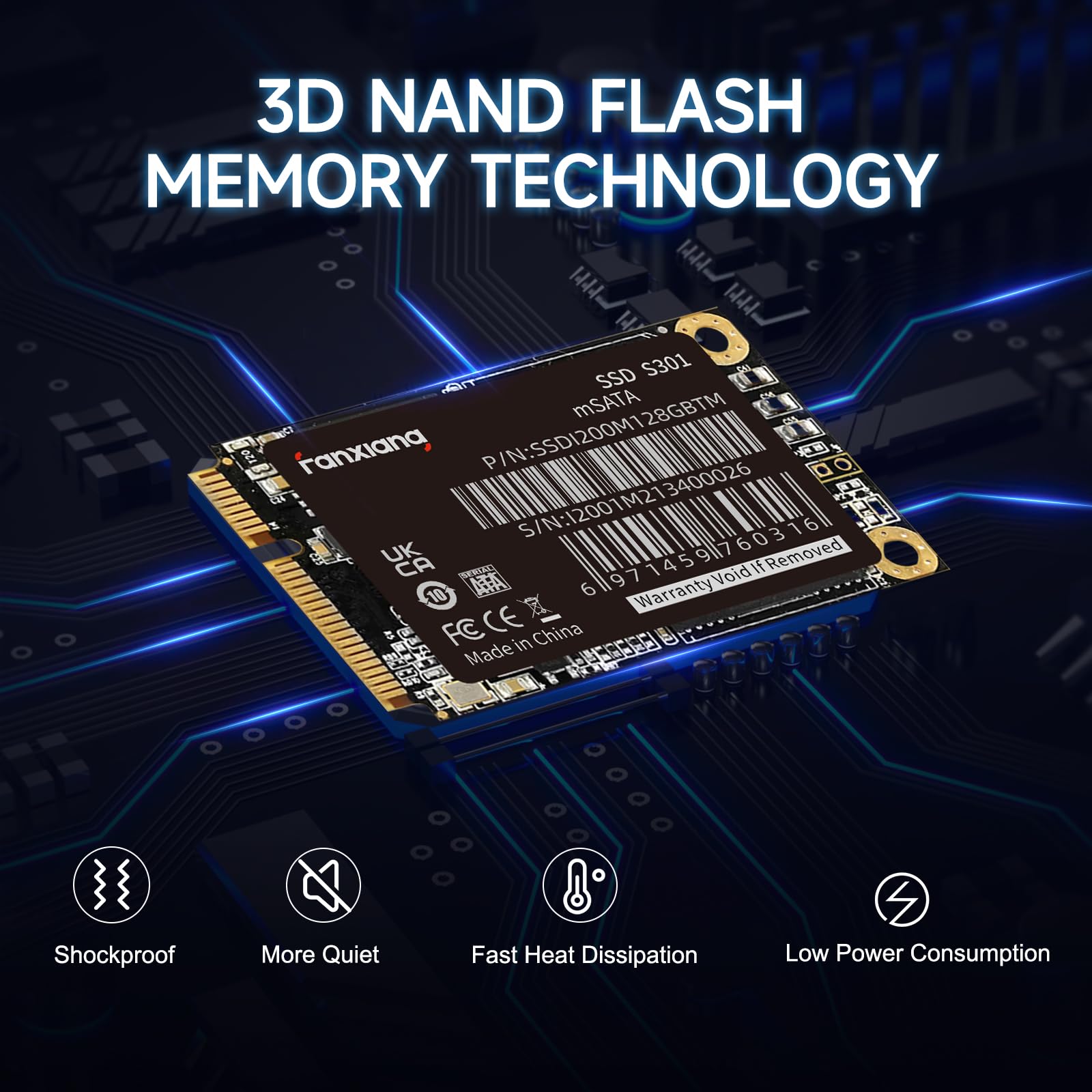 fanxiang S301 1TB mSATA SSD Mini SATA III 6Gb/s Internal Solid State Drive, 3D NAND, Compatible with Ultrabook Desktop PC Laptop