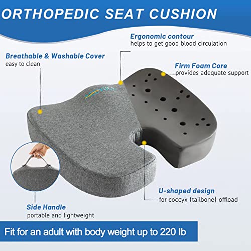 AEEVOLL Memory Foam Seat Cushion Pillow for Office Chair - Butt, Sciatica, Coccyx, Back, Tailbone & Lower Back Pain Relief - Orthopedic Chair Pad for Car, Wheelchair, Computer and Desk Chair