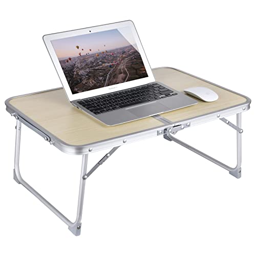 Foldable Laptop and Bed Table with Storage, Portable Mini Lap Desk for Legs, Ideal for Study, Reading, Picnic, Breakfast,and More (Wooden)