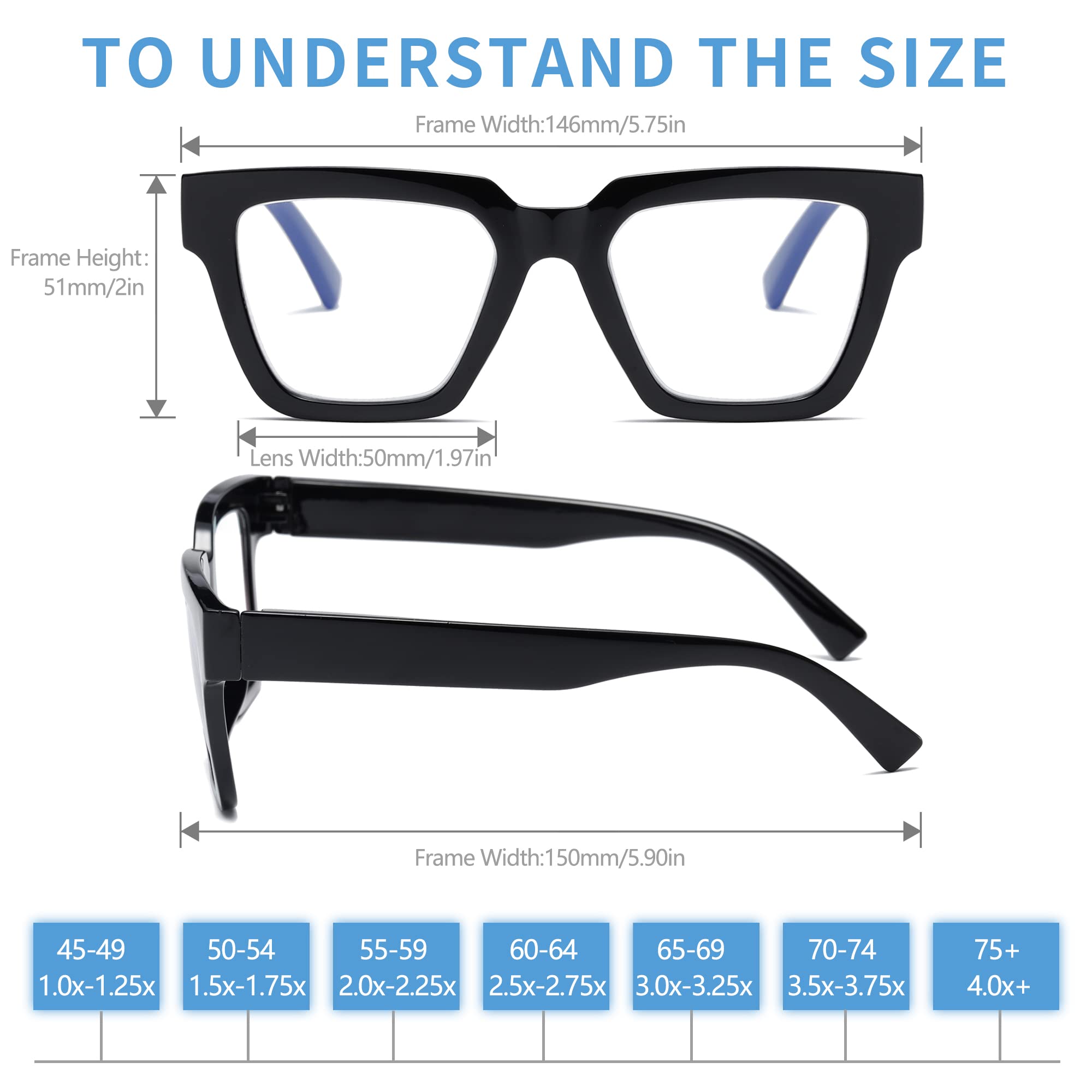 FSRTEP Reading Glasses for Women Stylish Oprah-Style Readers with Blue Light Blocking and Spring Hinge - 4 Pack+1.75