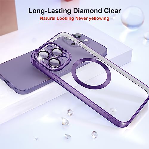 ICREEFUN for iPhone 14 Pro Max Case Clear with MagSafe Full Protection Case Compatible with Camera Lens Protector Elegant Anti-Scratch Case Cover 6.7 Inch - Deep Purple