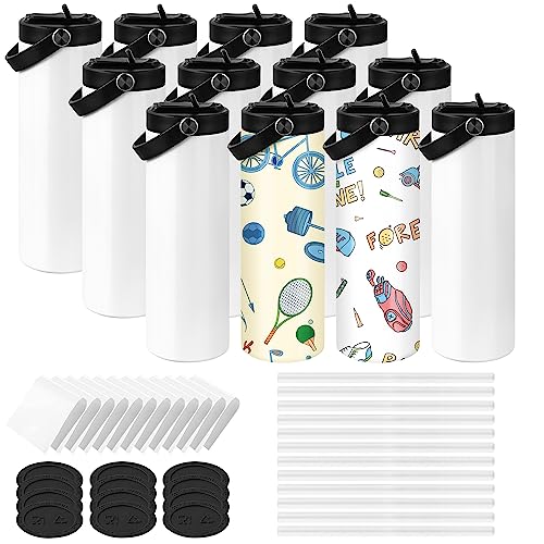 GMFINE Sublimation Tumblers Blank 20 oz Skinny Straight with Lids & Straw, Stainless Steel Insulated Sublimation Cups Blank for Mugs Tumbler Heat Press, Pack of 12