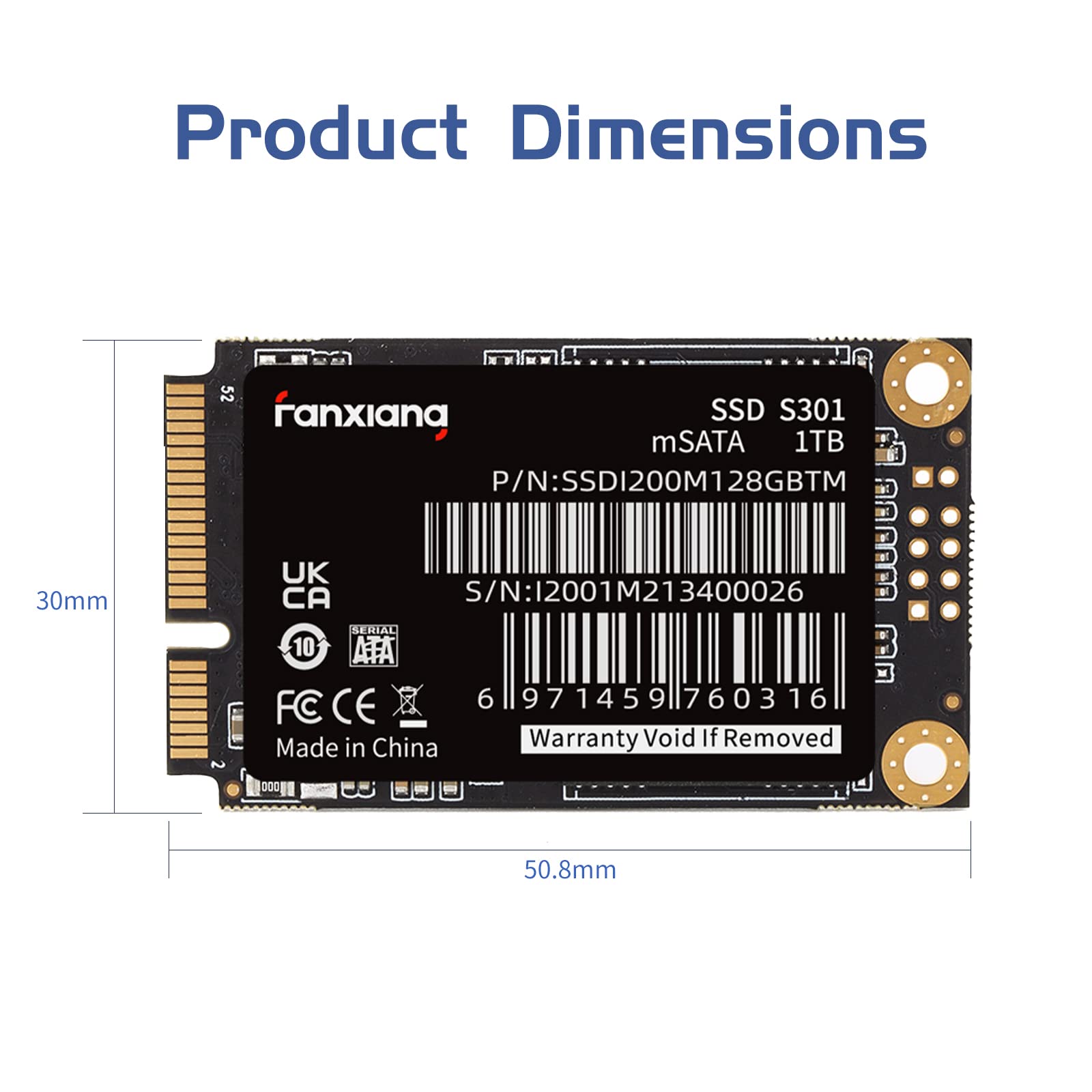 fanxiang S301 1TB mSATA SSD Mini SATA III 6Gb/s Internal Solid State Drive, 3D NAND, Compatible with Ultrabook Desktop PC Laptop