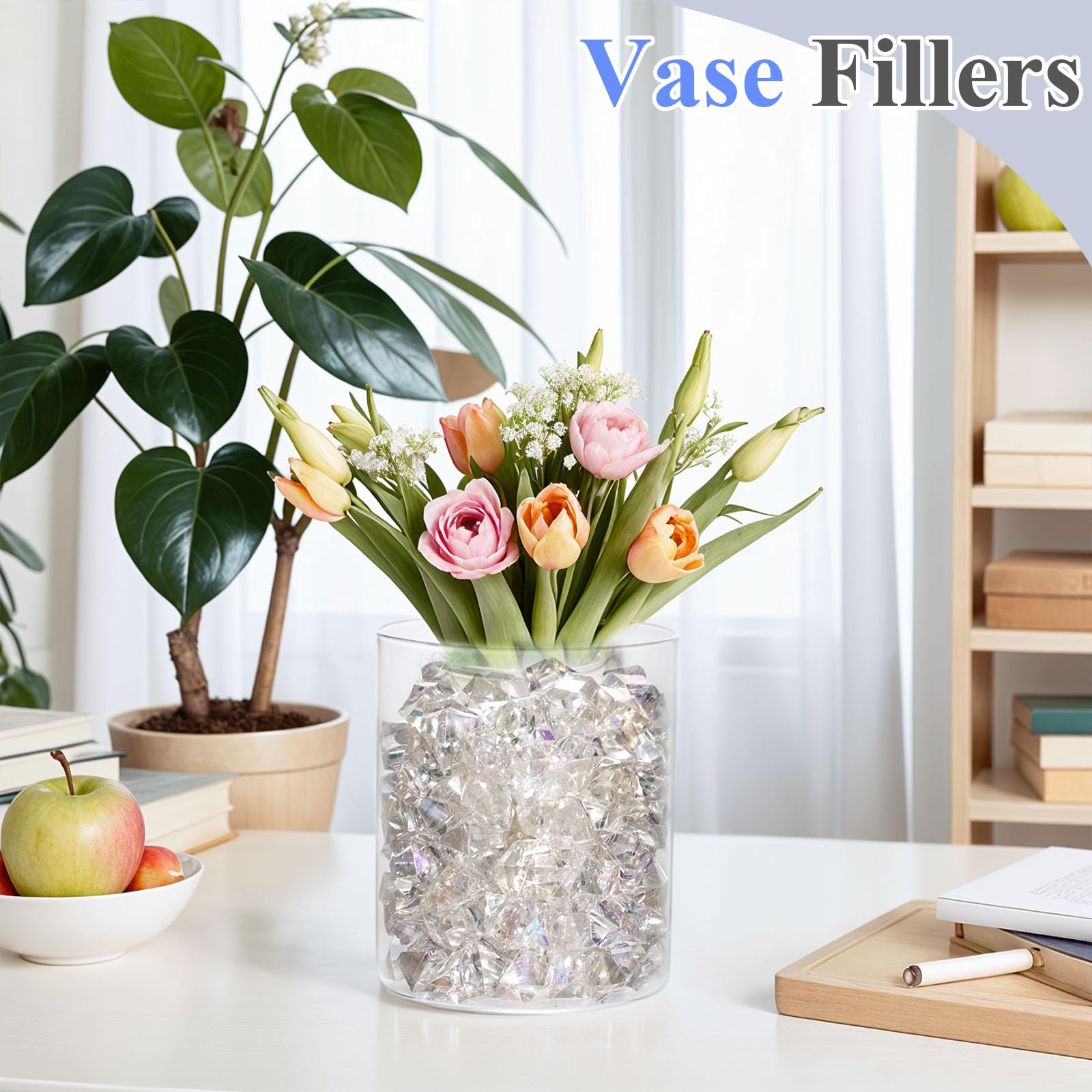 FUTUREPLUSX 180PCS Bright Clear Fake Ice Rocks, Acrylic Fake Crushed Ice Rocks Diamonds Gems DIY Crafts Vase Fillers for Party Fish Tank Table Scatter Props Display