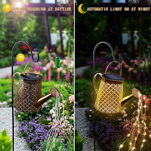 Solar Watering Can with Lights - Solar Lights Outdoor Decorations Large Hanging Solar Garden Lights with Bracket Waterproof Watering Can Landscape Light for Patio Gardening Pathway Gift(Warn White)