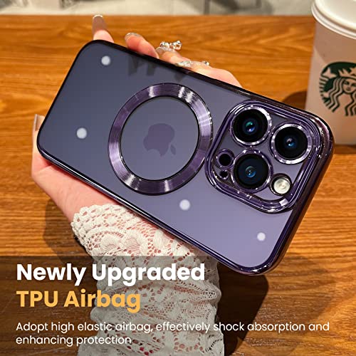 ICREEFUN for iPhone 14 Pro Max Case Clear with MagSafe Full Protection Case Compatible with Camera Lens Protector Elegant Anti-Scratch Case Cover 6.7 Inch - Deep Purple