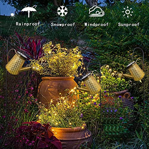 Solar Watering Can with Lights - Solar Lights Outdoor Decorations Large Hanging Solar Garden Lights with Bracket Waterproof Watering Can Landscape Light for Patio Gardening Pathway Gift(Warn White)