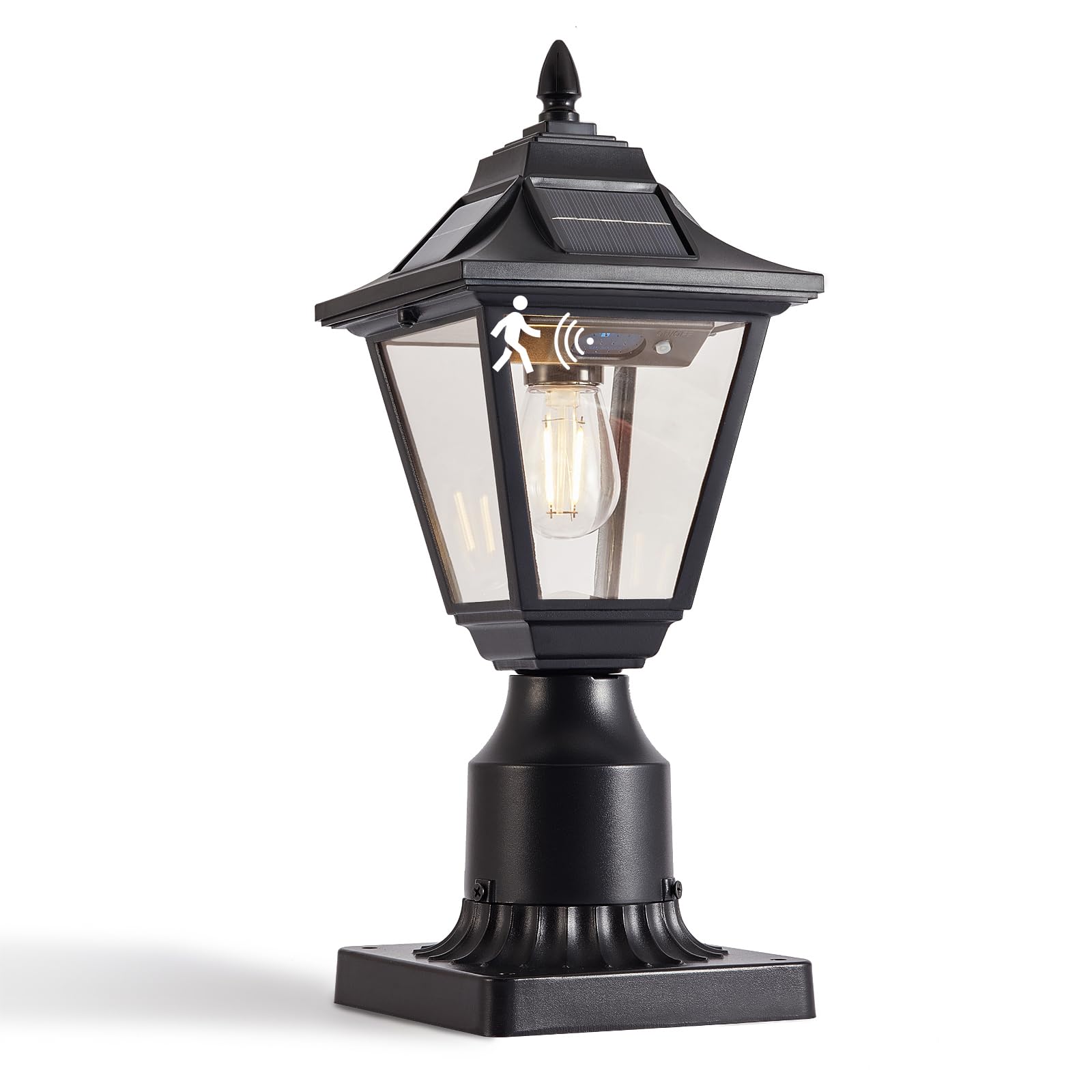 DARIISI Solar Post Light Fixture, Motion Sensor Solar Lamp Post Lights with Pier Mount Base, Outdoor Waterproof Post Lantern, Black Outdoor Solar Light for Yard Garden Pathway