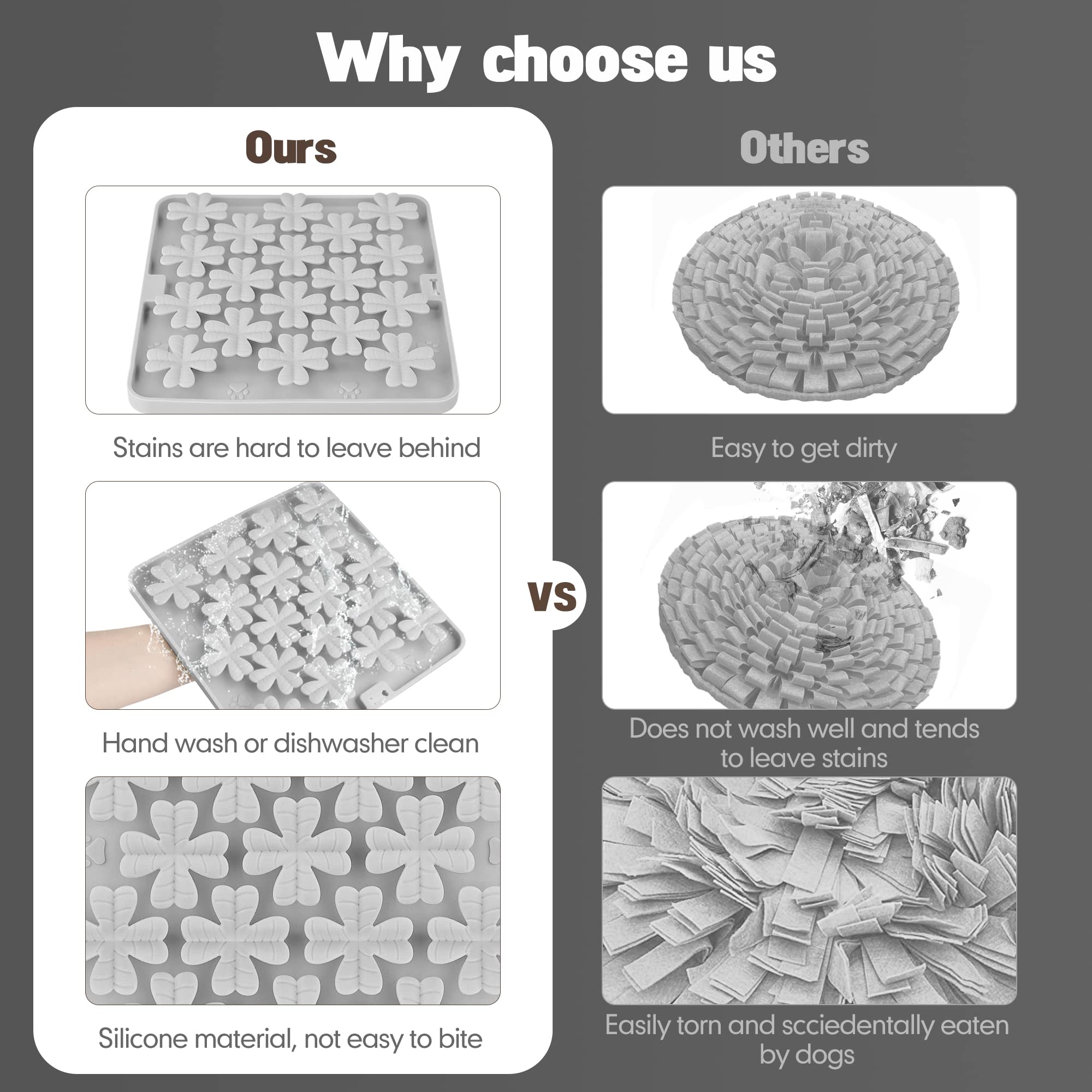 Coomazy Silicone Snuffle Mat for Dogs, Interactive Sniff Feeding Training Mat for Puppy, Helps with Stress Relief, Foraging Skills, Brain Stimulation and Boredom, Grey