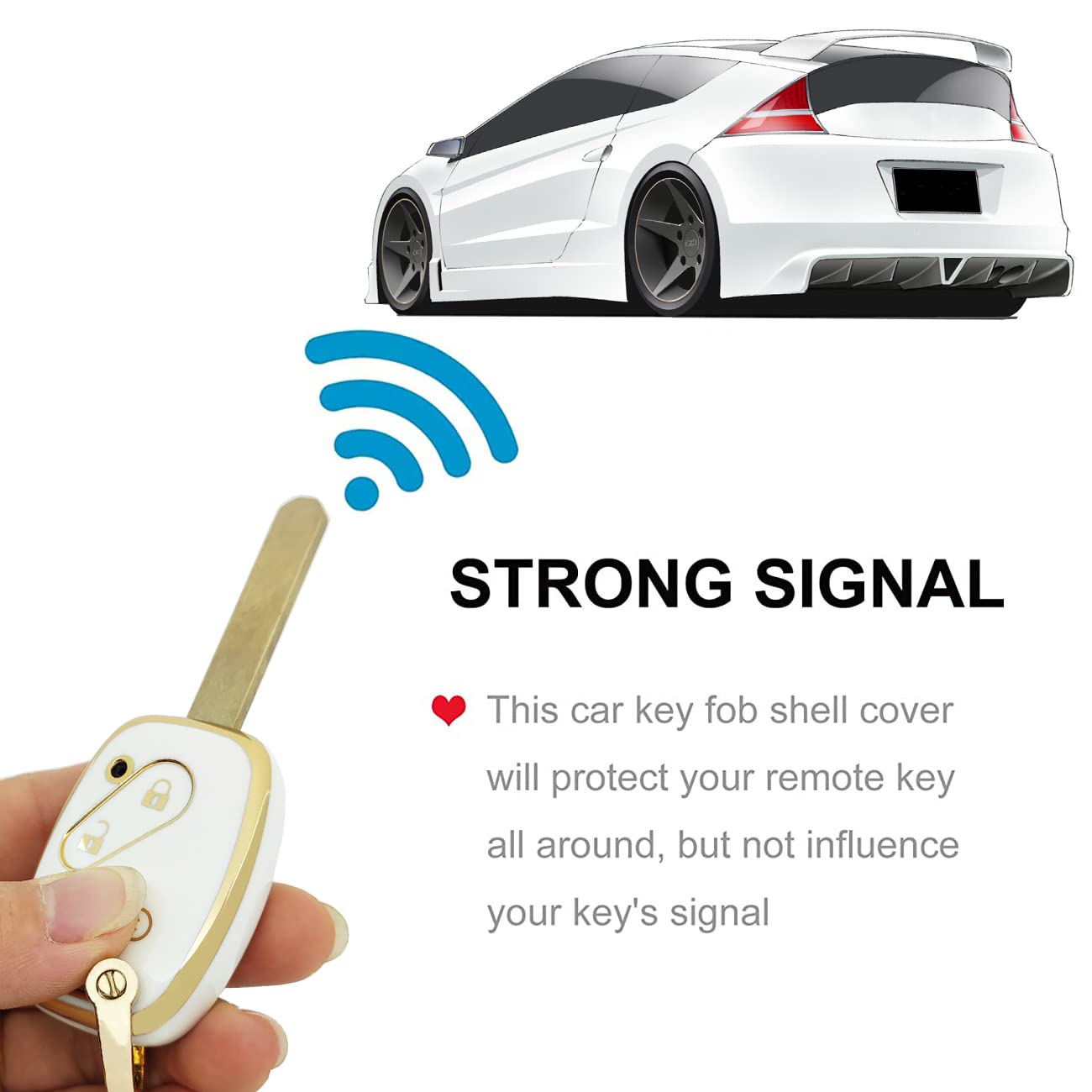 chyoekey Key Fob Cover for Honda with Keychain Soft TPU Car Key Shell Case Protector Compatible with Honda Accord/Civic/CR-V/Fit/Odyssey/Pilot/Ridgeline/CR-Z (White)