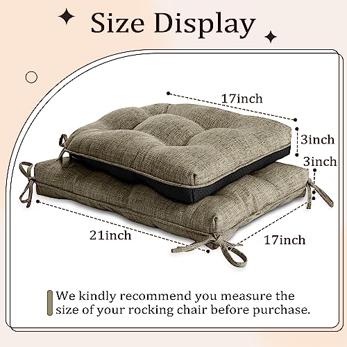 Cozyide Non-Slip Rocking Chair Cushion Set, Soft Rocking Chair Pads Set with Adjustable Ties, Includes Seat Cushion 17x17 Inches & Back Pillow 21x17 Inches, Khaki