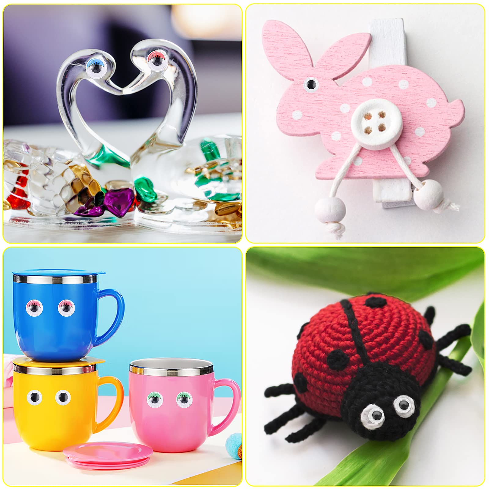 Stick on Eyes for Crafts, 700Pcs Assorted Size 4-12mm Self-Adhesive Googly Eyes Wiggle Eyes Craft Eyes