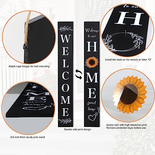 Welcome Sign for Front Porch Standing, Interchangeable welcome sign, 2 Sided Print, Welcome home sign, Farmhouse Welcome Porch Sign, Front Door Sign, Vertical Wall Decor, Welcome Sign, (55" Black)