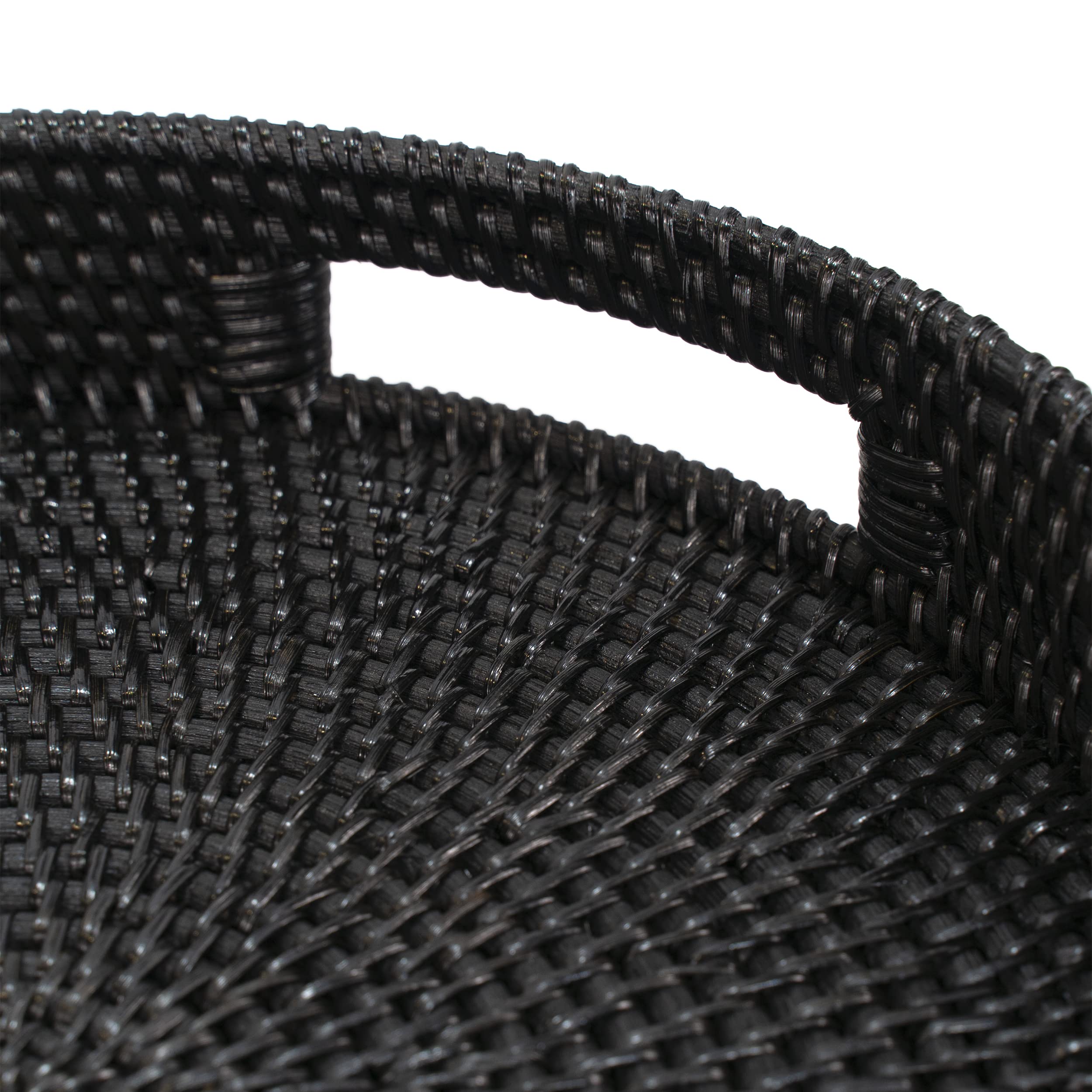 Rattan Round Serving Tray, Hand Woven Serving Basket with Cut - Out Handles, Wicker Fruit/Bread Serving Basket, 14.17 Inch (Black, Large)