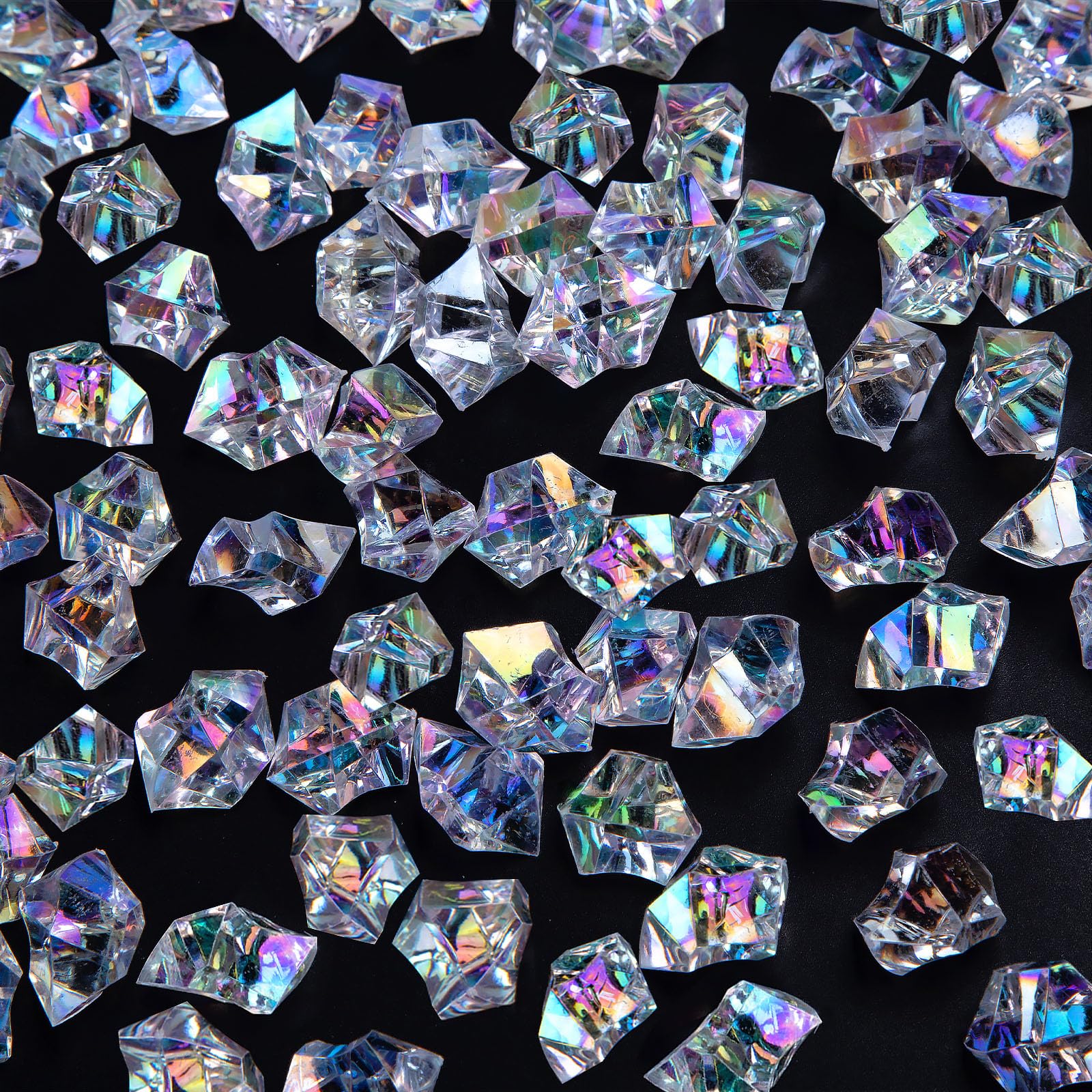 FUTUREPLUSX 180PCS Bright Clear Fake Ice Rocks, Acrylic Fake Crushed Ice Rocks Diamonds Gems DIY Crafts Vase Fillers for Party Fish Tank Table Scatter Props Display