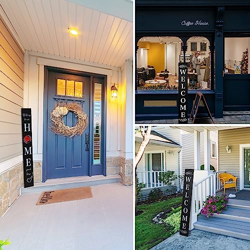 Welcome Sign for Front Porch Standing, Interchangeable welcome sign, 2 Sided Print, Welcome home sign, Farmhouse Welcome Porch Sign, Front Door Sign, Vertical Wall Decor, Welcome Sign, (55" Black)