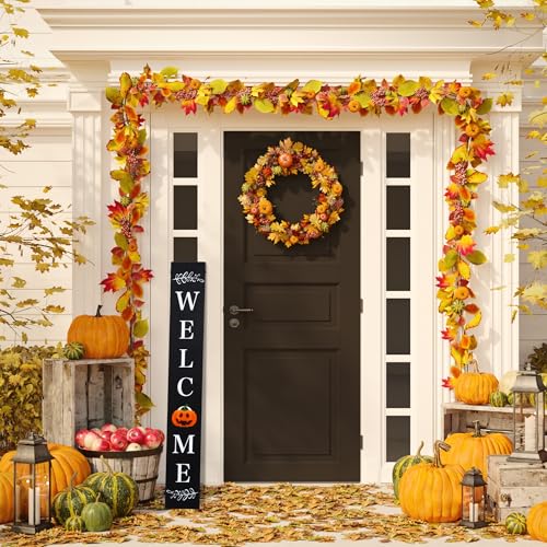 Welcome Sign for Front Porch Standing, Interchangeable welcome sign, 2 Sided Print, Welcome home sign, Farmhouse Welcome Porch Sign, Front Door Sign, Vertical Wall Decor, Welcome Sign, (55" Black)