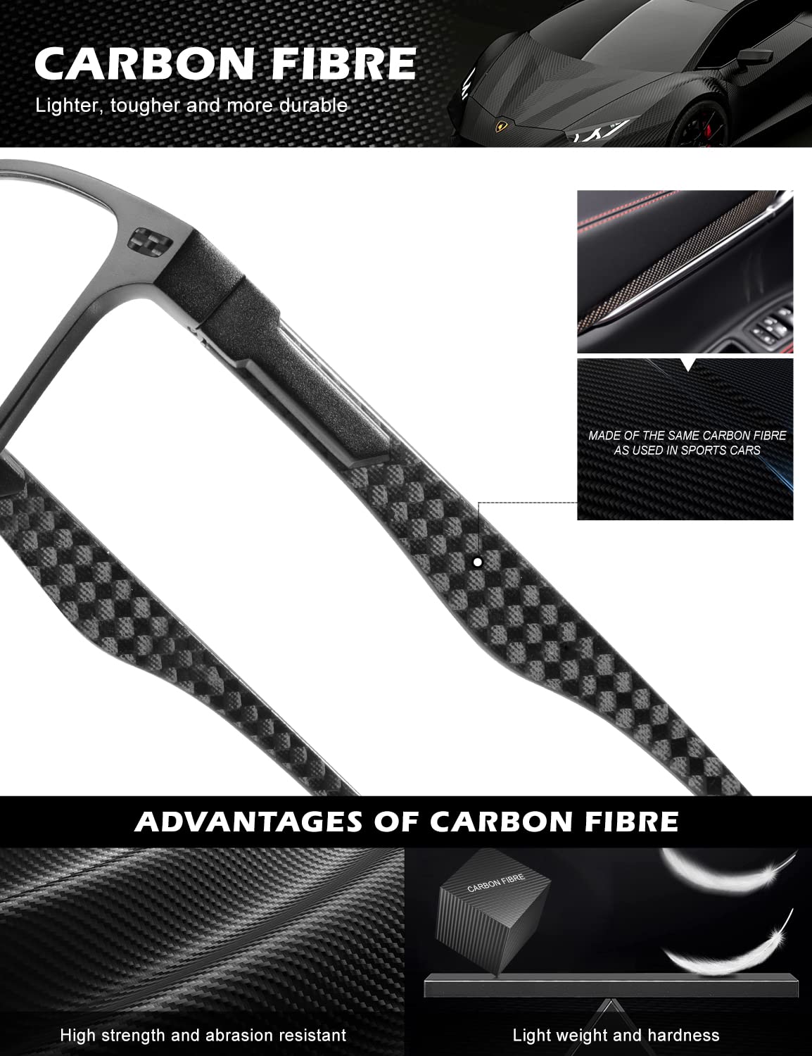 ANYLUV Blue Light Blocking Glasses for Men Premium Carbon Fiber Temples Mens Computer Gaming Glasses Rectangle Style UV400