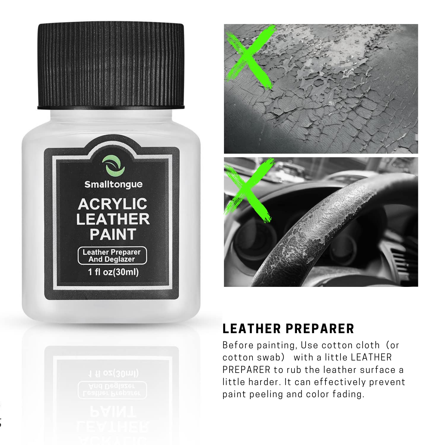 Smalltongue 14 Metal Colors Acrylic Leather Paint Kit, Acrylic Leather Paint kit for Shoe, Sneaker, Bag, Couches, Car Seat, Preparer and Finisher, Gift for Beginner