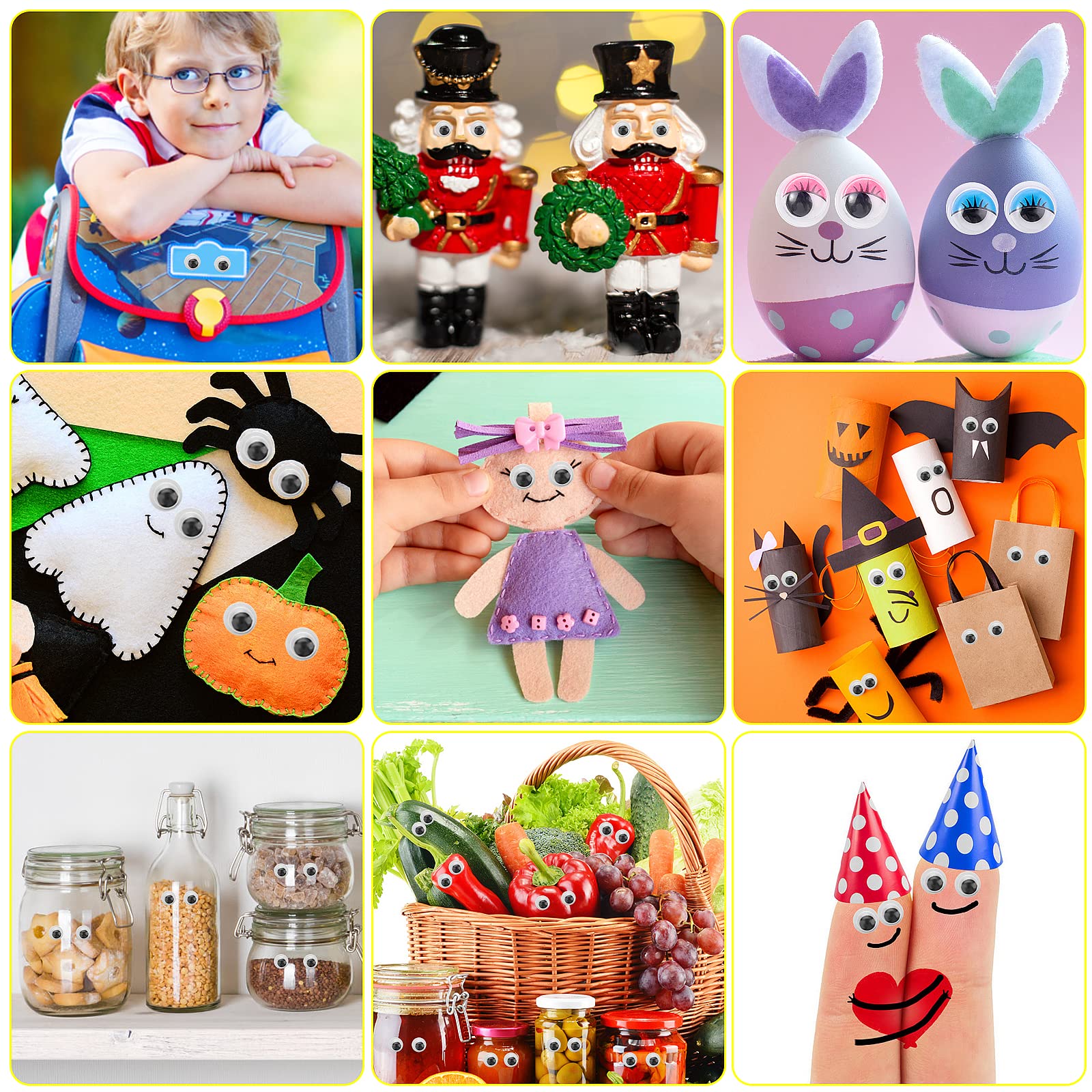 Stick on Eyes for Crafts, 700Pcs Assorted Size 4-12mm Self-Adhesive Googly Eyes Wiggle Eyes Craft Eyes