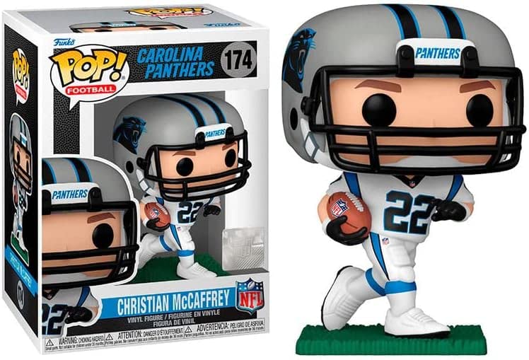 POP Football: Panthers - Christian McCaffrey (Away Jersey) Funko Vinyl Figure (Bundled with Compatible Box Protector Case), Multicolor, 3.75 inches