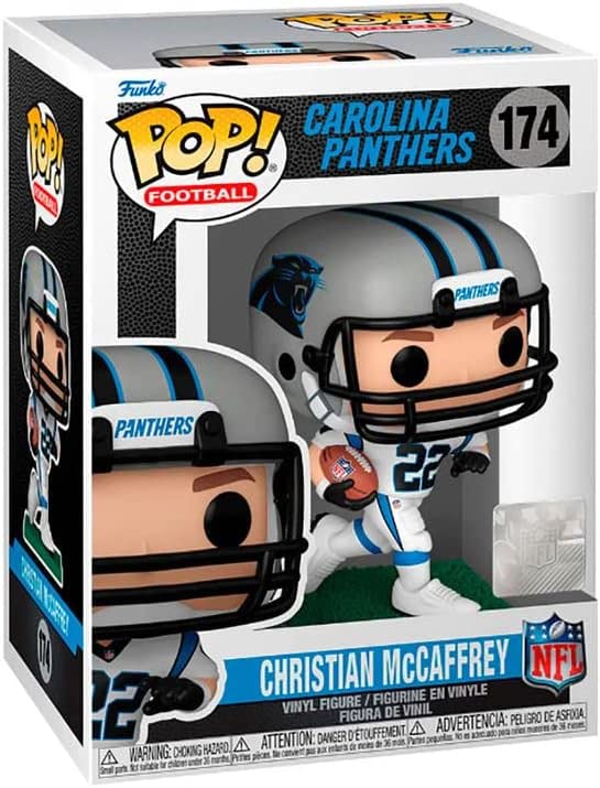 POP Football: Panthers - Christian McCaffrey (Away Jersey) Funko Vinyl Figure (Bundled with Compatible Box Protector Case), Multicolor, 3.75 inches