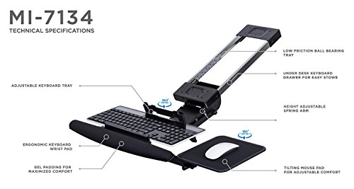 Mount-It! MI-7134 Underdesk Keyboard Drawer with Adjustable Platform, Ergonomic Gel Wrist Pad, Mouse Pad Included, Black