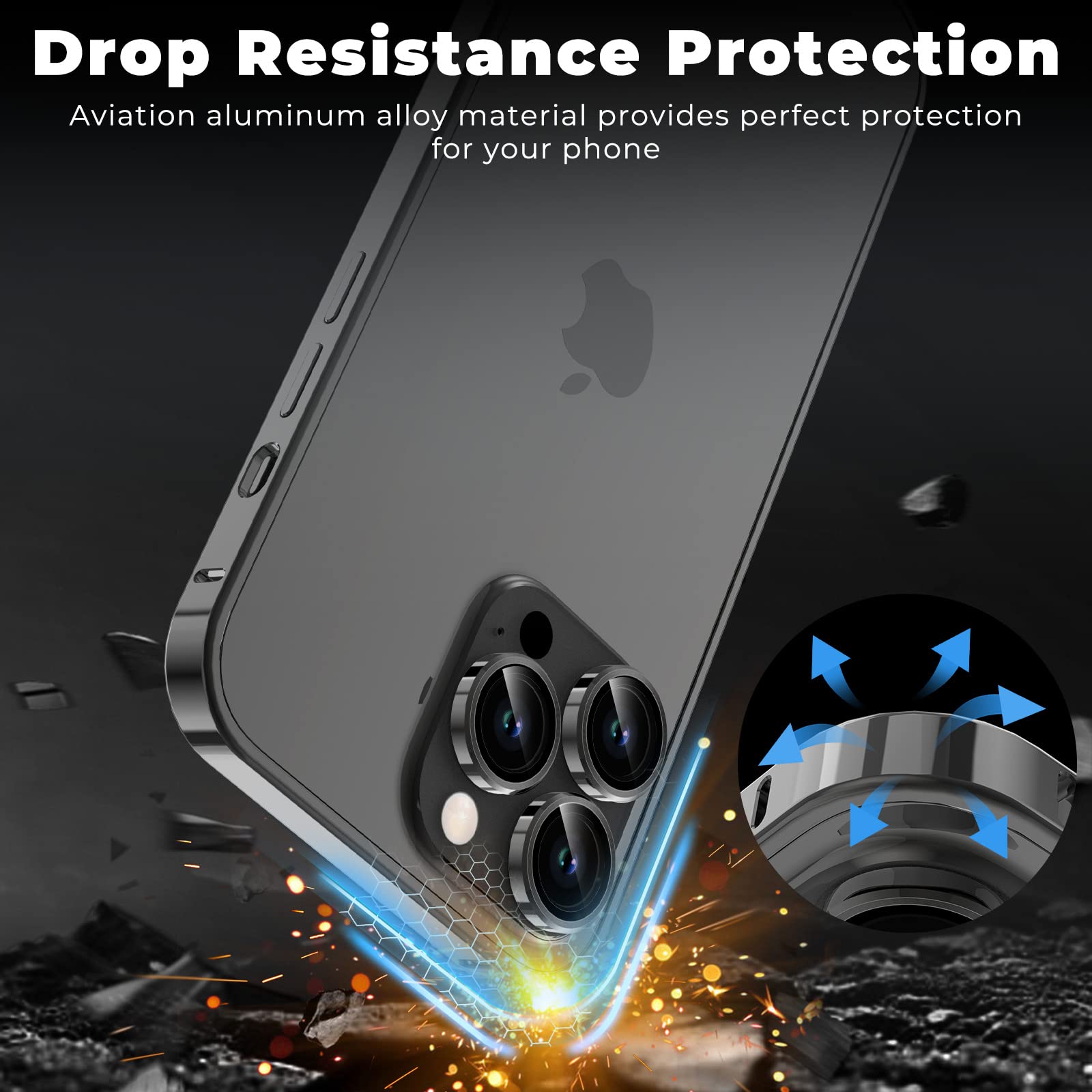 [3 IN 1] Aluminum Metal Bumper Case for iPhone 13 Pro Max, with 1 Pack iPhone 13 Pro Max Screen Protector & Camera Lens Protector, Drop Protection, Shockproof, Compatible with MagSafe, Graphite