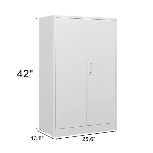DSHADE Modern Office File Cabinet 3 Tier Metal Filing Cabinet Steel Lateral Office File Cabinets with Lock Doors and Adjustable Shelf Printer Stand Organization for Home Office (White)