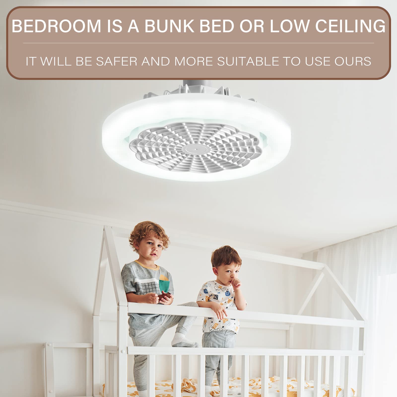 YHPOYLP 10Inch Enclosed Ceiling Fan with Light,Socket Fan Light Enclosed Ceiling Fans with Lights and Remote, 10'' Mini Bladeless Ceiling Fan with Light, for Kitchen Bathroom
