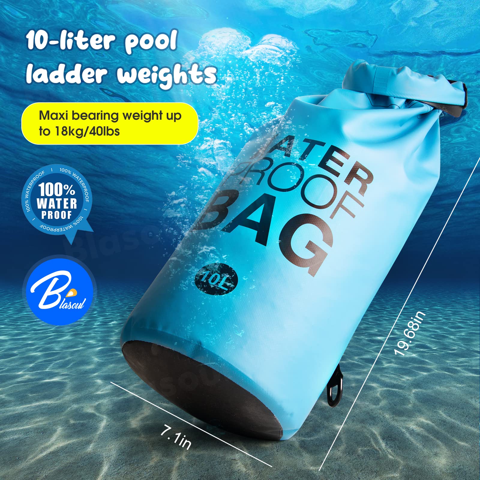 Blasoul Universal Pool Ladder and Step Weight,Easy&Quick Fill Sand,250D PVC Waterproof Dry Bag with Heavy-Duty Nylon(10L),No More Ripped Sandbag&Handle,Work with Above Ground/in-Ground Pool Steps