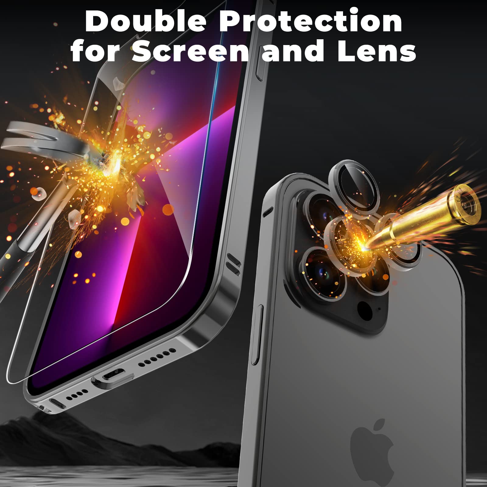 [3 IN 1] Aluminum Metal Bumper Case for iPhone 13 Pro Max, with 1 Pack iPhone 13 Pro Max Screen Protector & Camera Lens Protector, Drop Protection, Shockproof, Compatible with MagSafe, Graphite