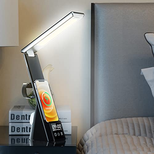 EzTechNest Desk Lamp β 3-in-1 Led Lamp with Built-in Wireless Phone Charger β Smart Desk Lamps for Home Office with Clock and Alarm Display β Dimmable Desk Lamp with Foldable Design